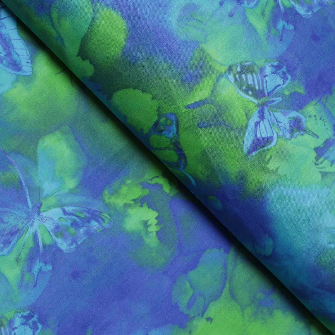 Butterfly Pattern Fabric: Blue Green 100% Cotton Quilt Fabric - Etsy