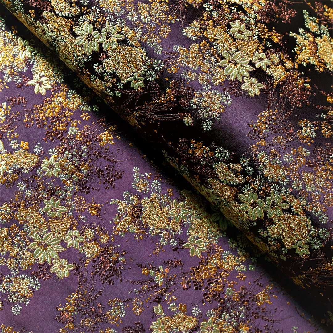 Dark Plum Brocade Fabric, Floral Jacquard Textile - 28" Wide, for ...