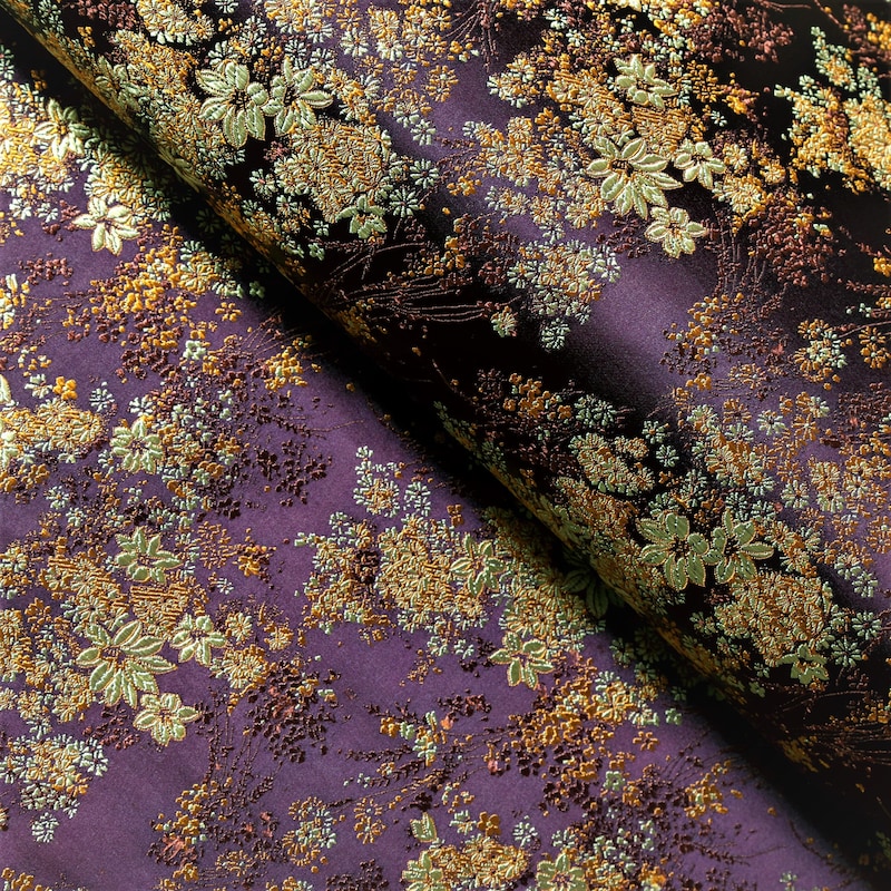 Brocade Brown Satin Fabric - Etsy Israel