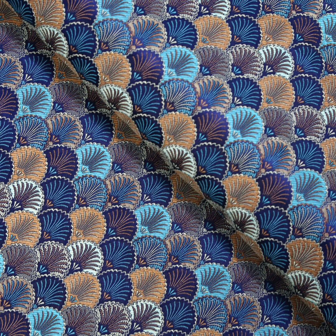 Blue Shells Brocade Fabric, Jacquard Fabric, Fabric by the Yard, 29 ...