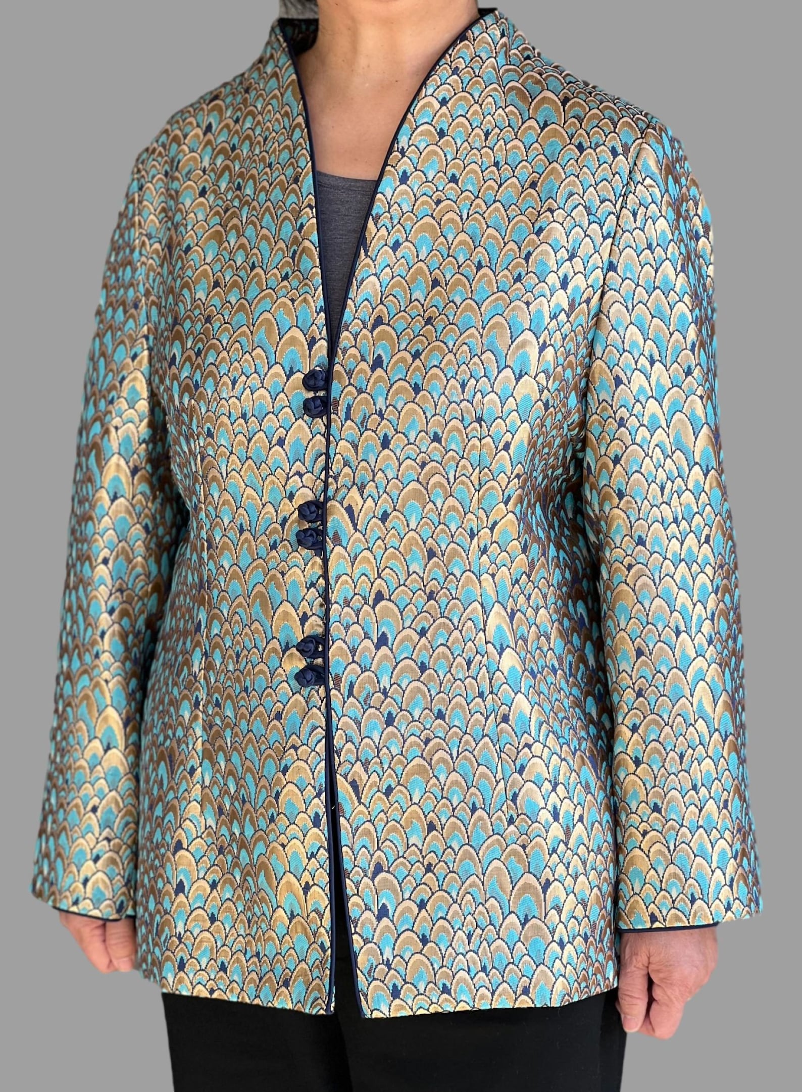 Gold Teal Feather Metallic Jacquard, Brocade Fabric, 57 Inches Wide ...