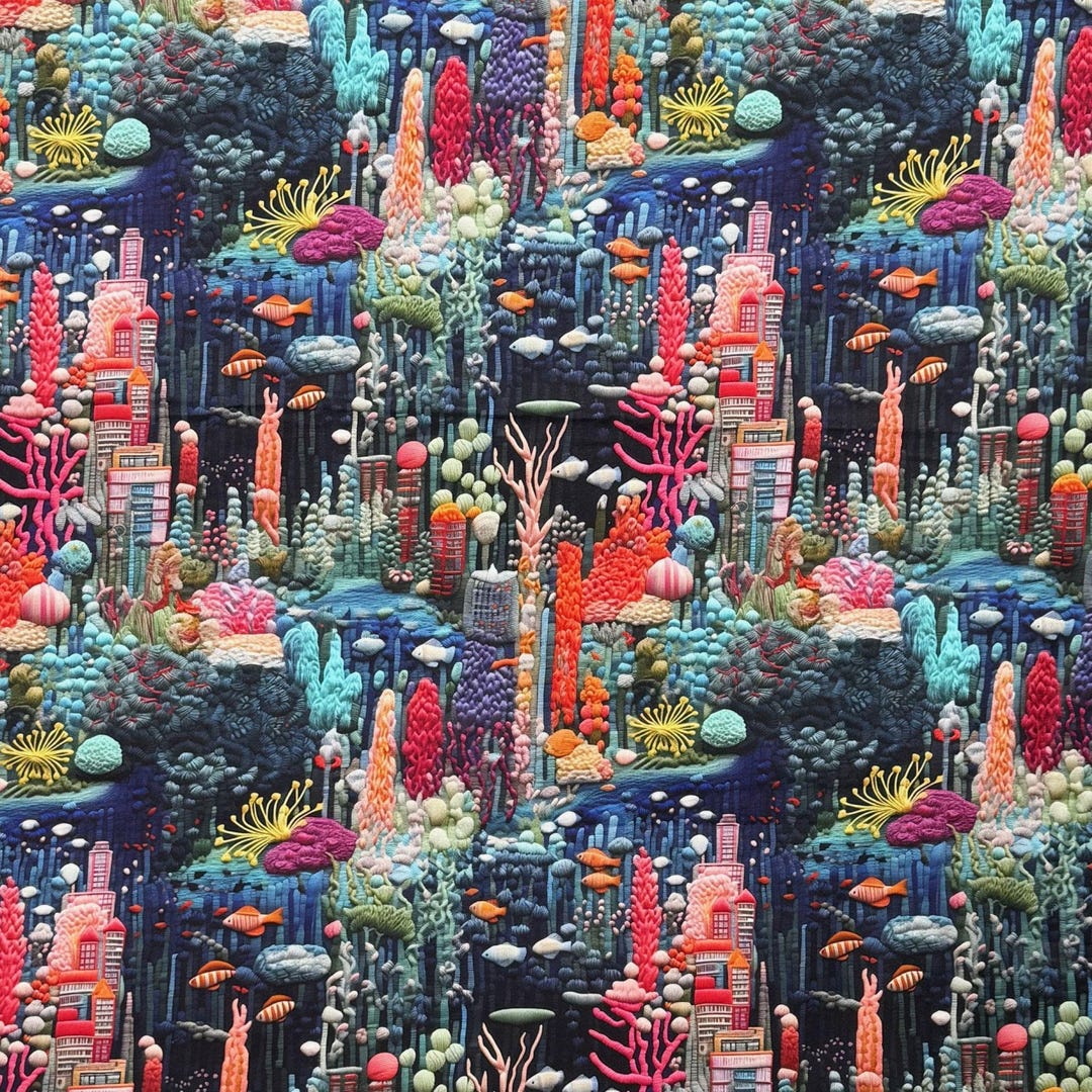 Undersea Fairytale Cotton Fabric: Embroidery-style Ocean Print, 57 ...