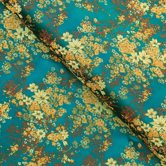 Vert sarcelle foncé petit tissu de brocart floral doré 29 | Etsy France