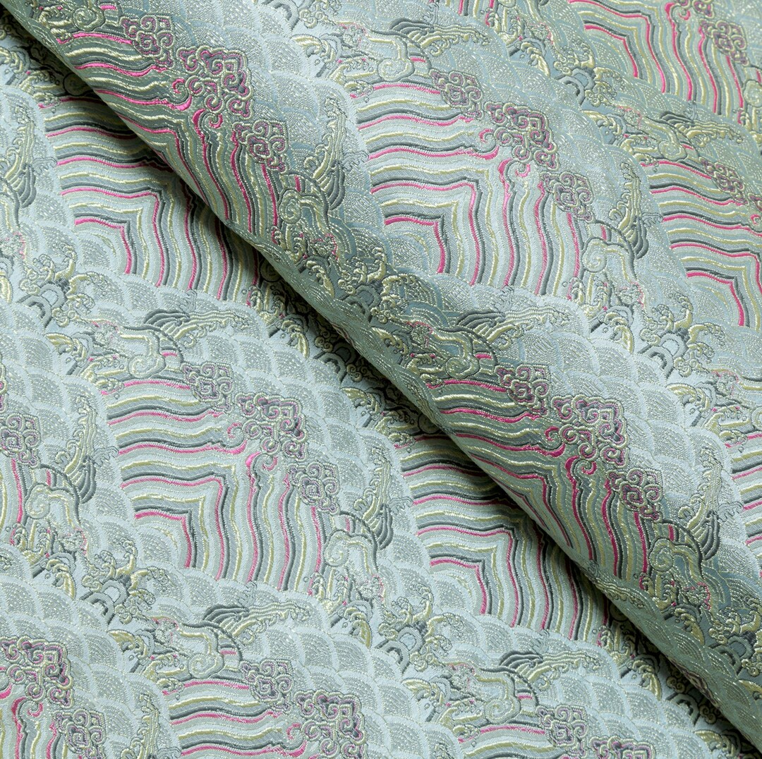 Brocade Fabric, Light Blue With Pink Exotic Pattern. Costume Fabric ...