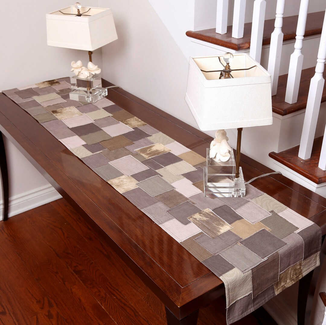 Boro Style Table Runner, Patchwork Table Runner, Earth Tone Cotton ...
