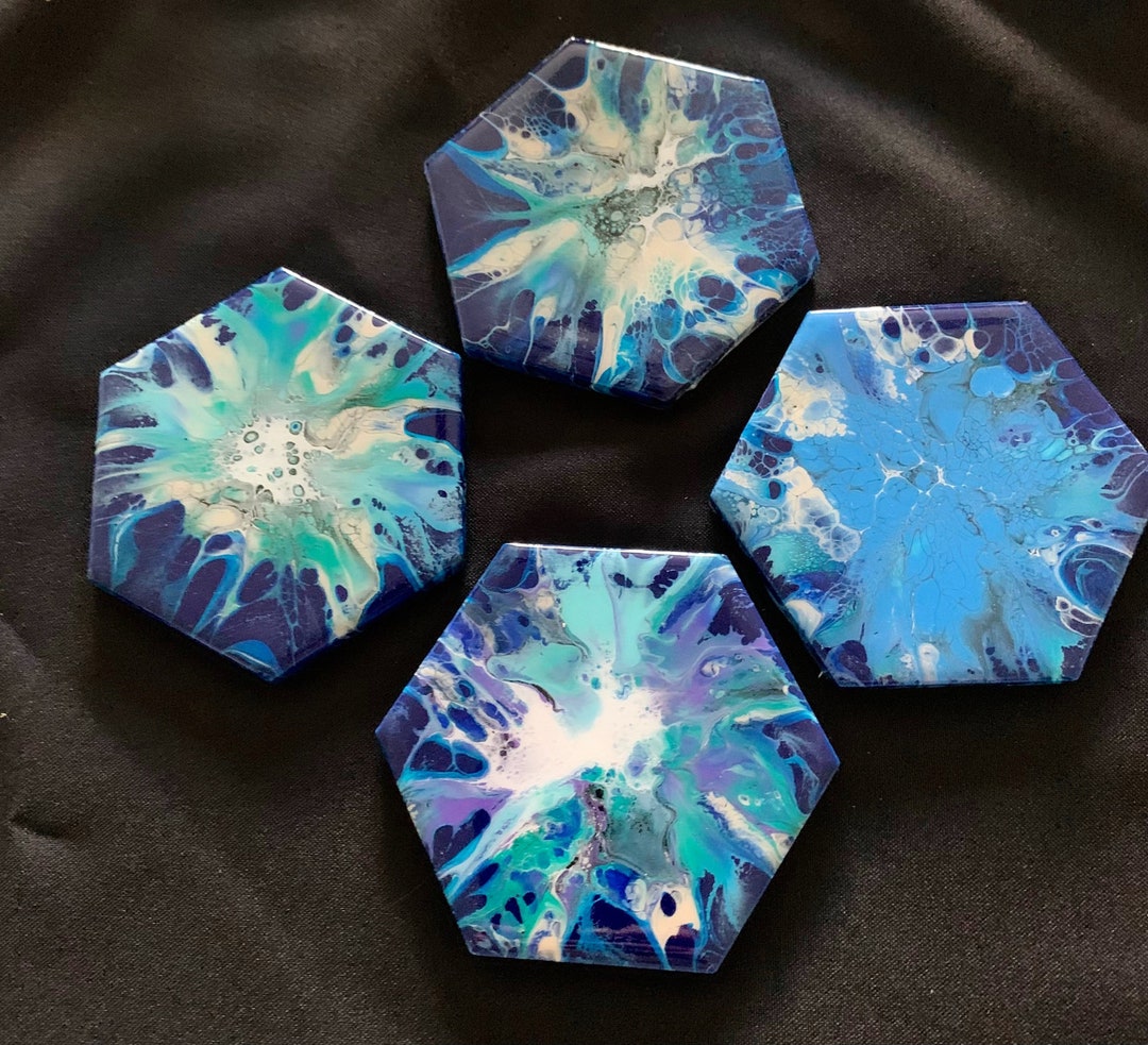 Hand Painted Ceramic Hexagon Coaster Set of 4 With Coaster Holder - Etsy