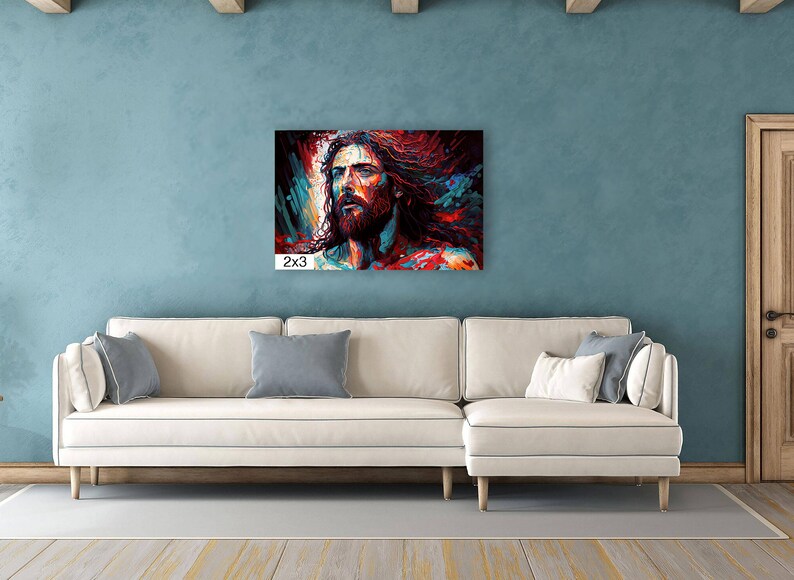 Portrait Painting of Jesus the Messiah Grunge Style Colorful Wall Decor ...