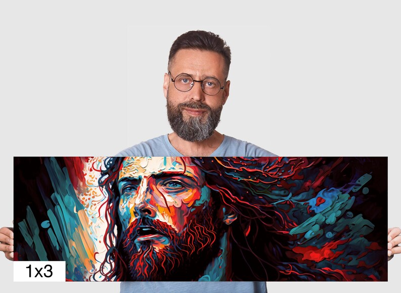 Portrait Painting of Jesus the Messiah Grunge Style Colorful Wall Decor ...
