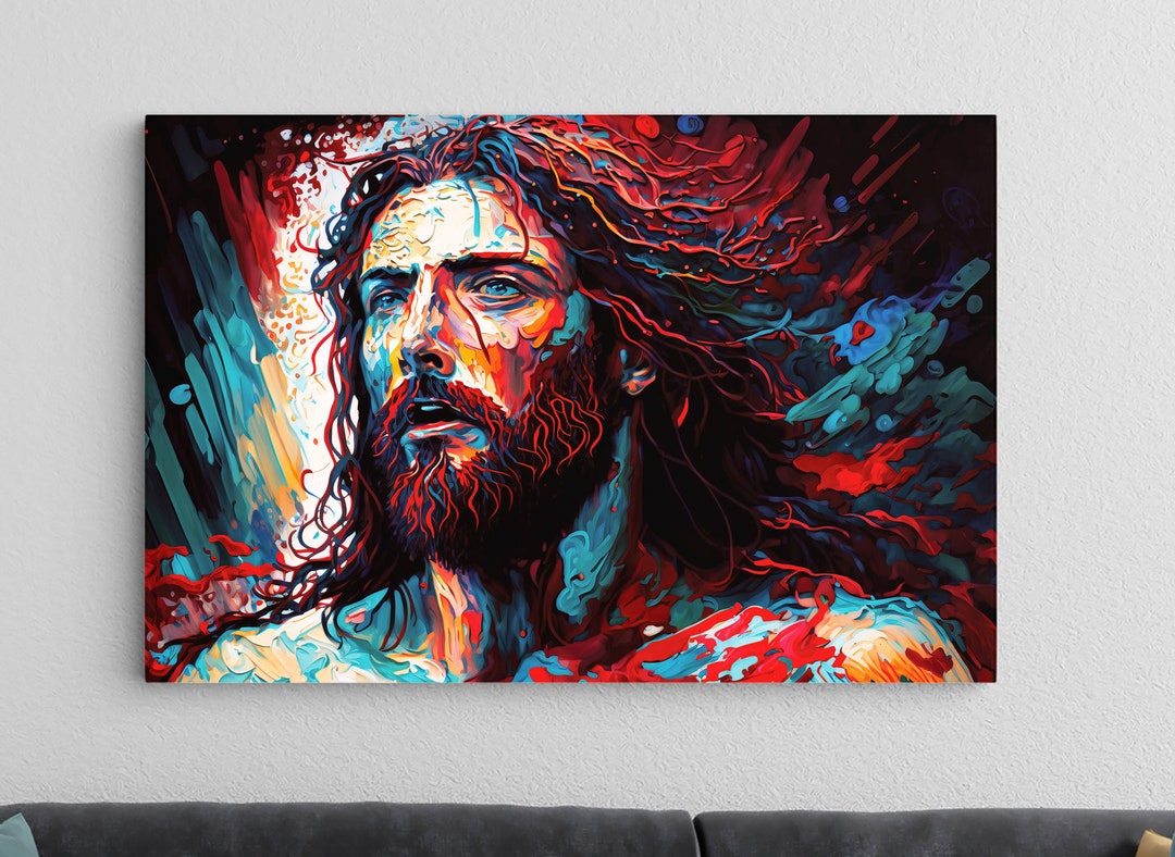 Portrait Painting of Jesus the Messiah Grunge Style Colorful Wall Decor ...