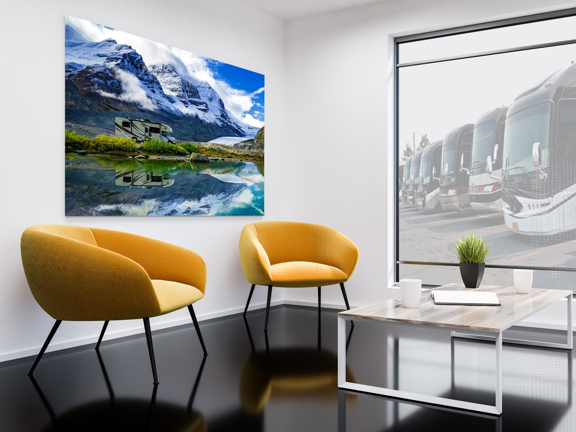 Motorhome Camper in Mountain Landscape - RV Dealer Wall Art Decor ...