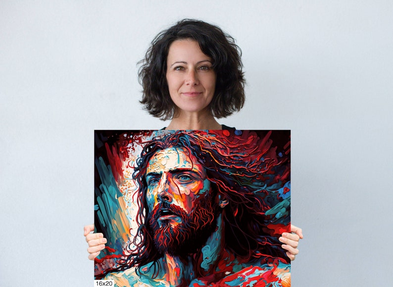 Portrait Painting of Jesus the Messiah Grunge Style Colorful Wall Decor ...