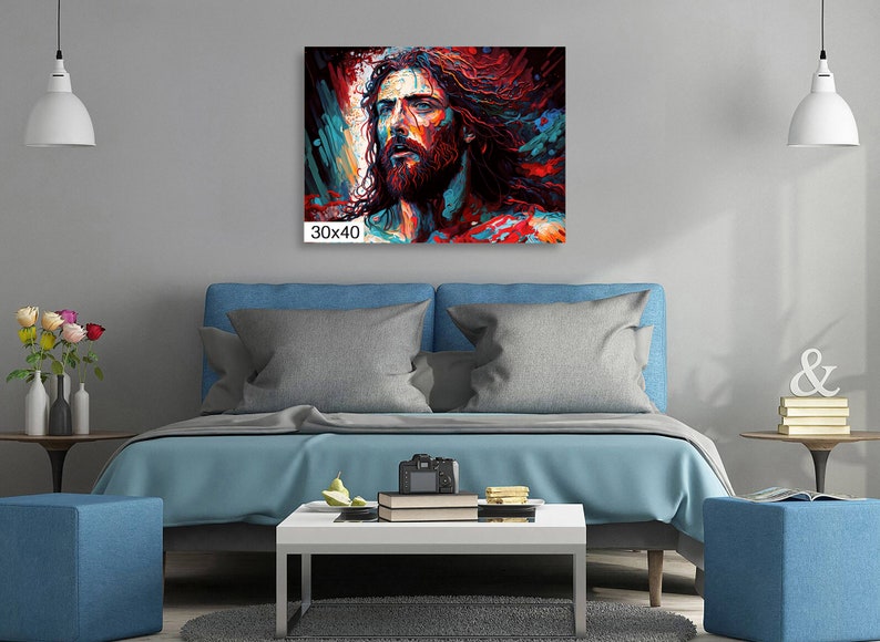 Portrait Painting of Jesus the Messiah Grunge Style Colorful Wall Decor ...