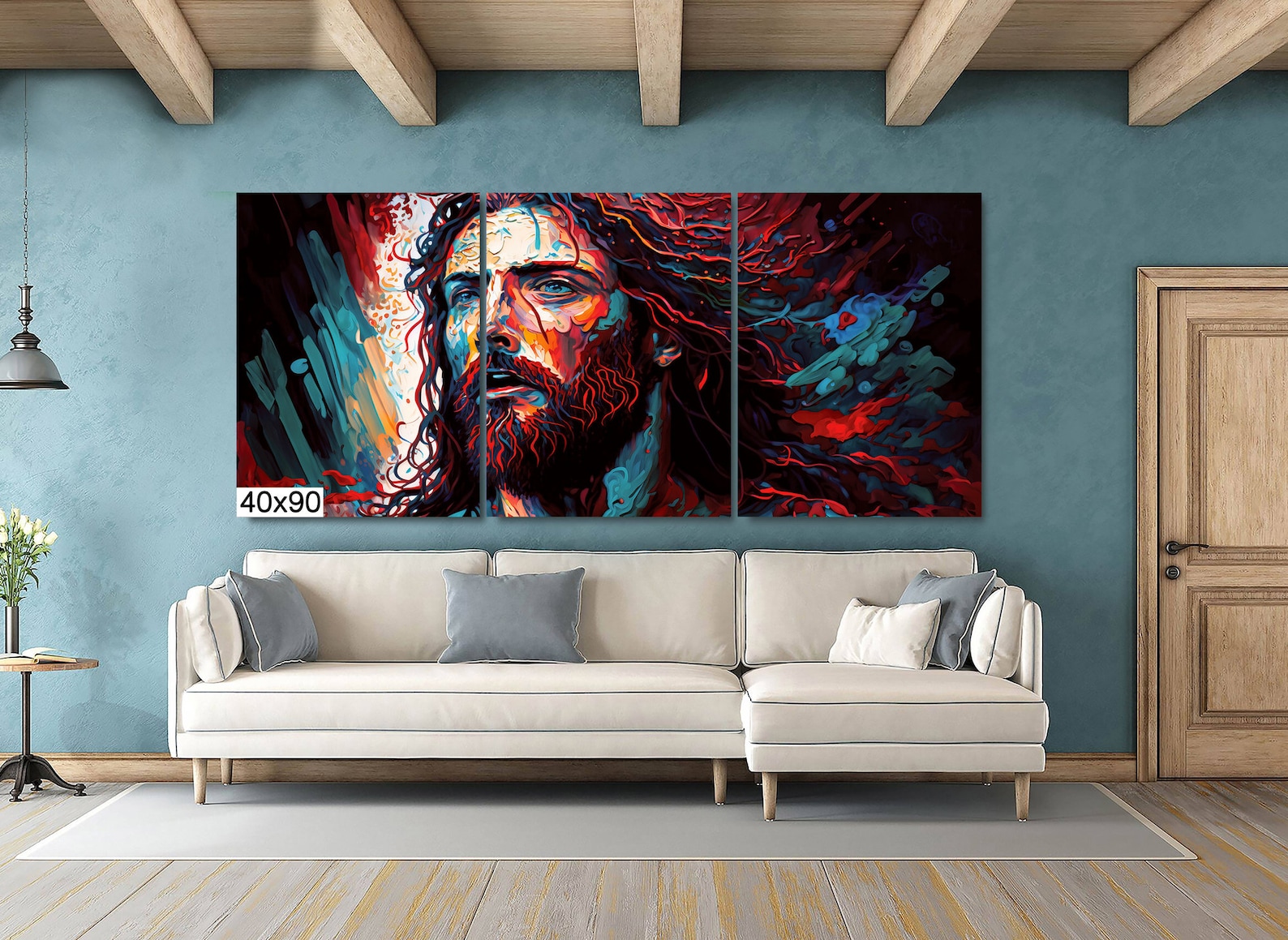 Portrait Painting of Jesus the Messiah Grunge Style Colorful Wall Decor ...