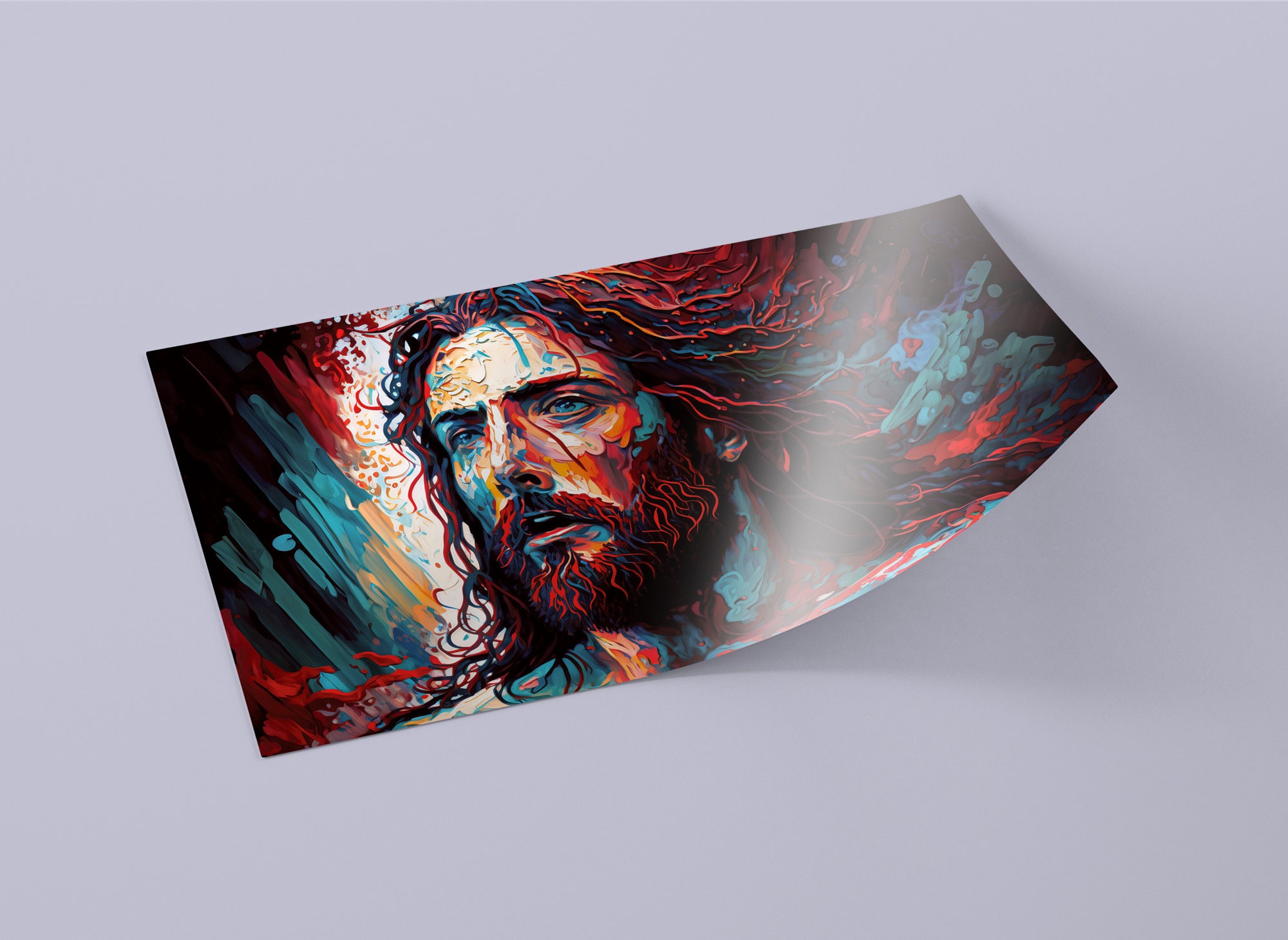 Portrait Painting of Jesus the Messiah Grunge Style Colorful Wall Decor ...
