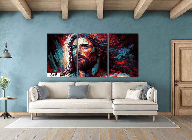 Portrait Painting of Jesus the Messiah Grunge Style Colorful Wall Decor ...
