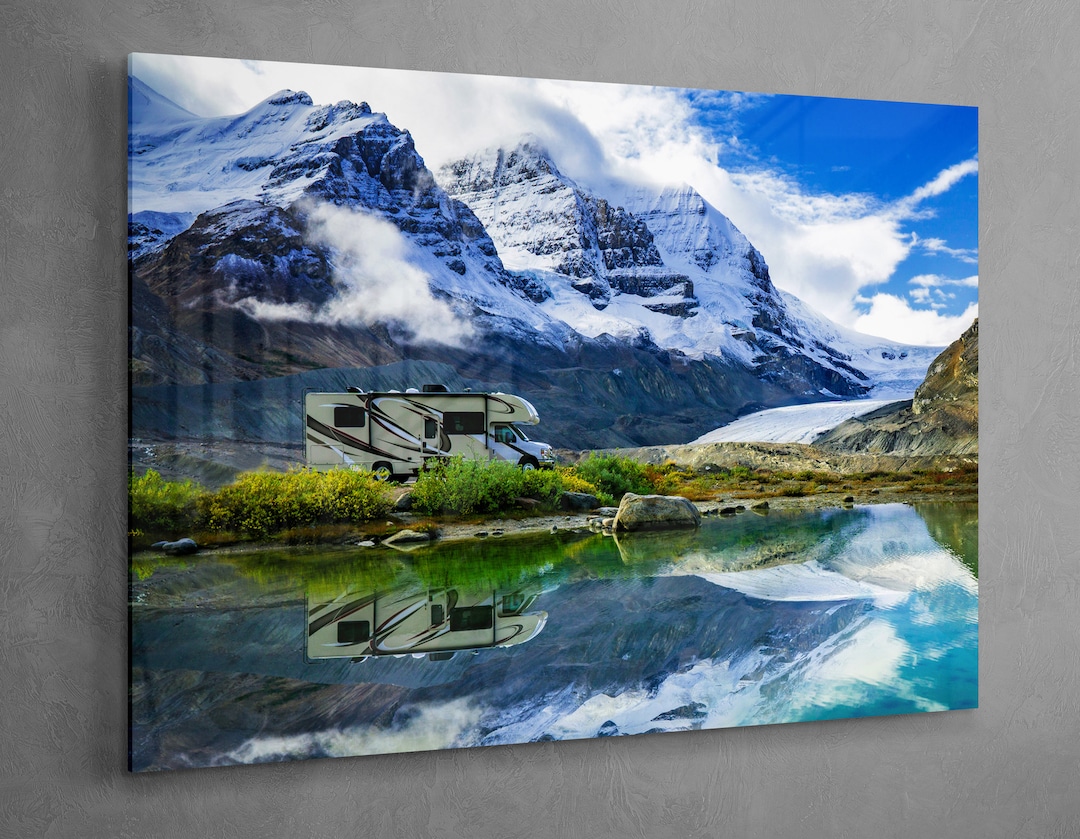 Motorhome Camper in Mountain Landscape - RV Dealer Wall Art Decor ...