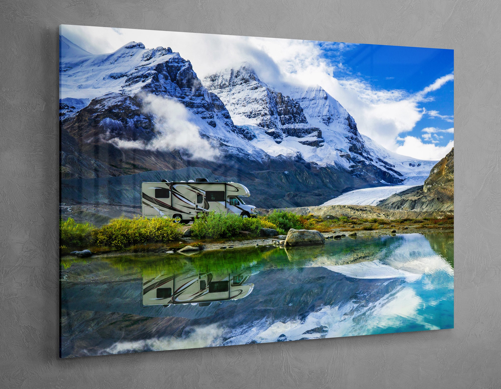 Motorhome Camper in Mountain Landscape - RV Dealer Wall Art Decor ...