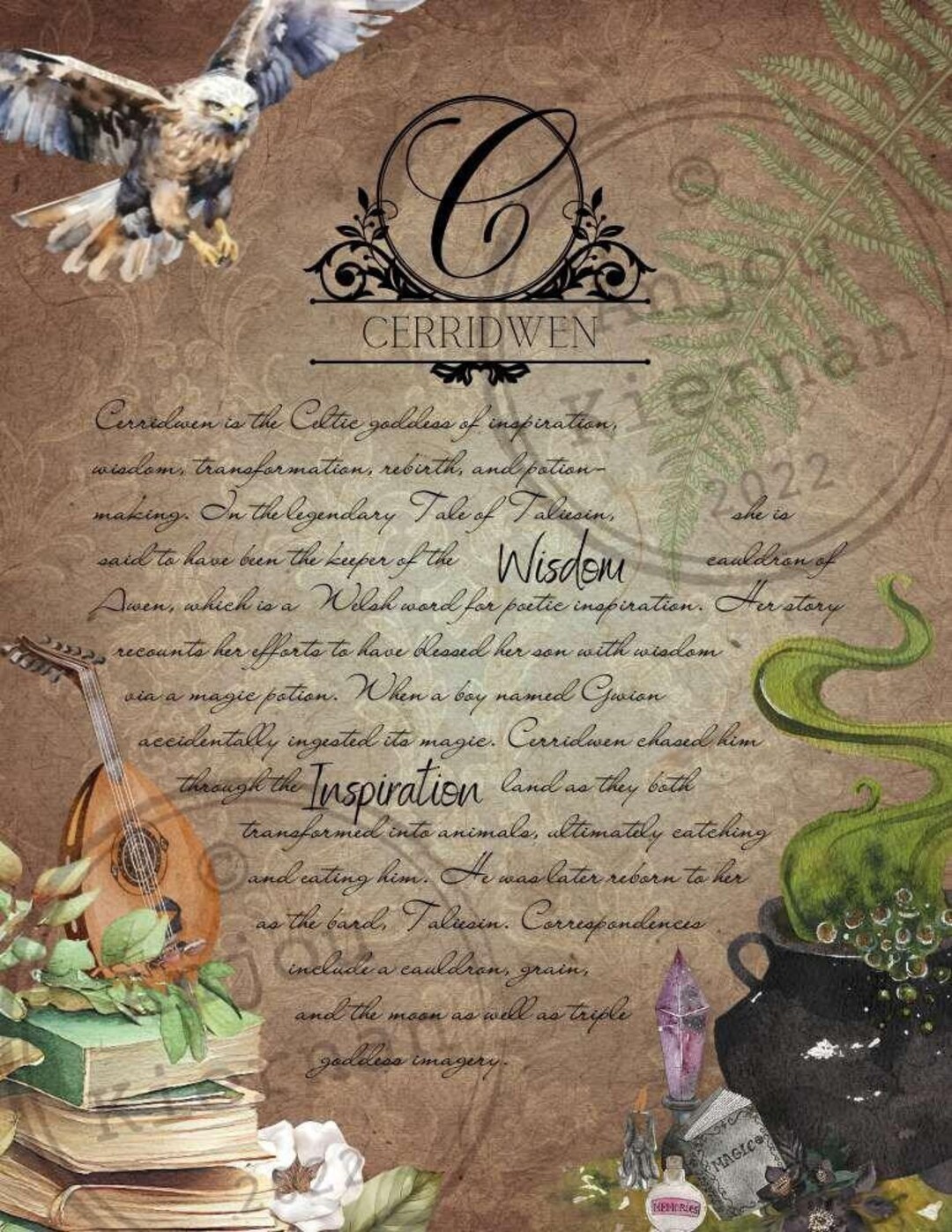 CERRIDWEN Grimoire Page ~ Printable PDF Digital Download for Ceridwen ...