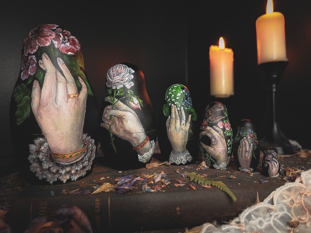 Victorian Mourning Hands Nesting Dolls ~ Hand-painted Matryoshka ...
