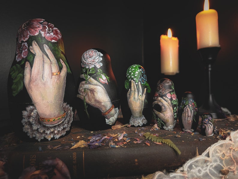 Victorian Mourning Hands Nesting Dolls ~ Hand-painted Matryoshka ...