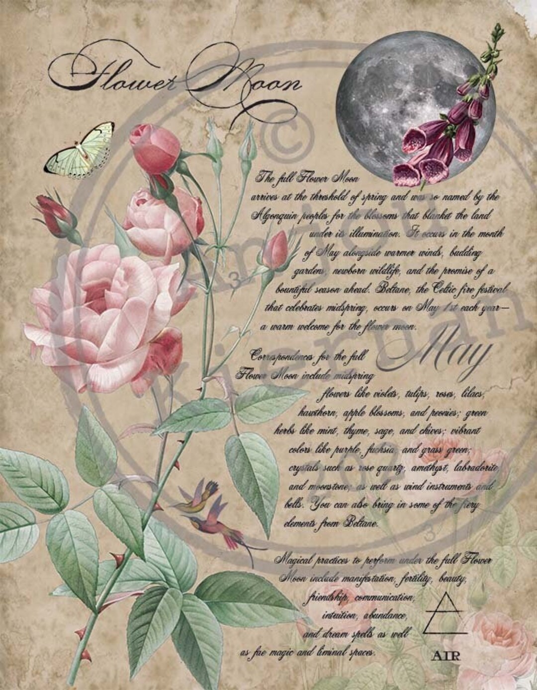 FLOWER MOON Grimoire Page Printable PDF Digital Download for Seasonal ...