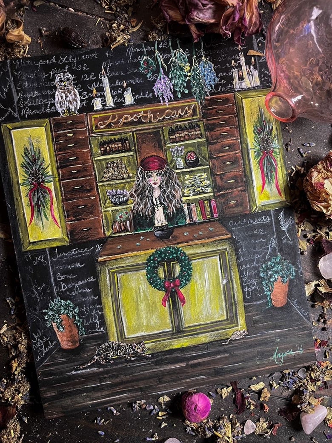 Yule Apothecary Folk Art Painting ~ Witchy Magick in Acrylic on Paper ...