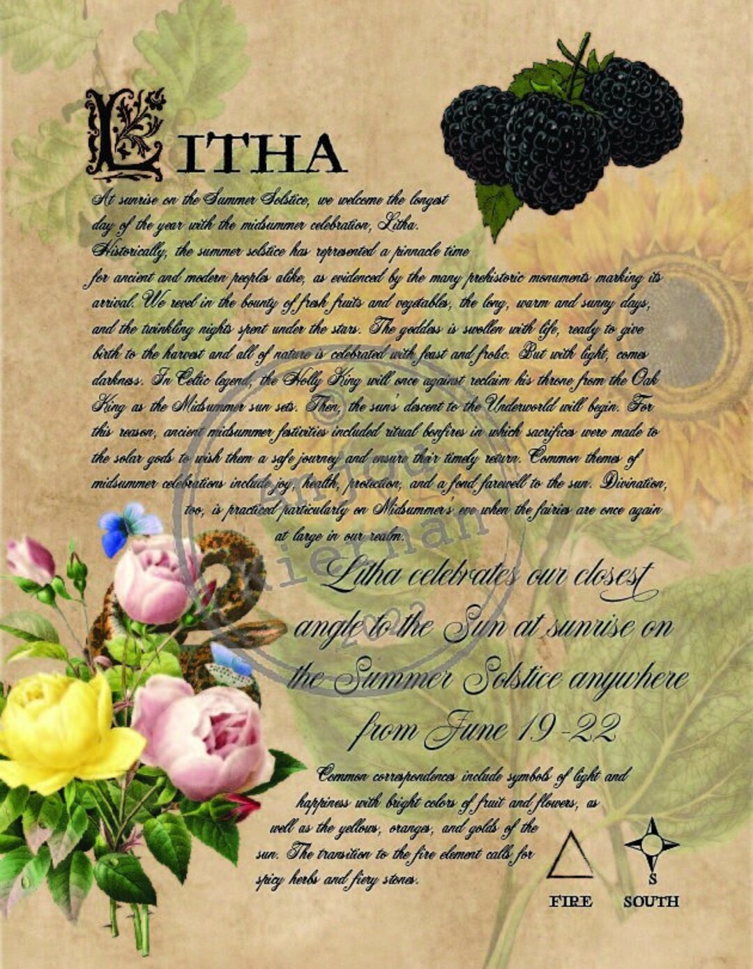 LITHA Grimoire Page Printable PDF Digital Download for the Wheel of the ...