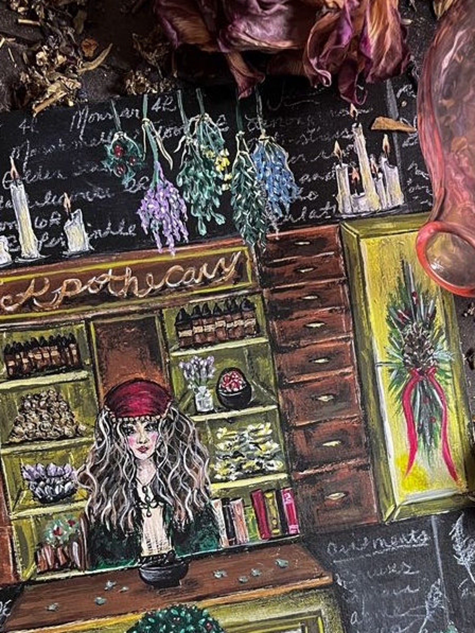 Yule Apothecary Folk Art Painting ~ Witchy Magick in Acrylic on Paper ...
