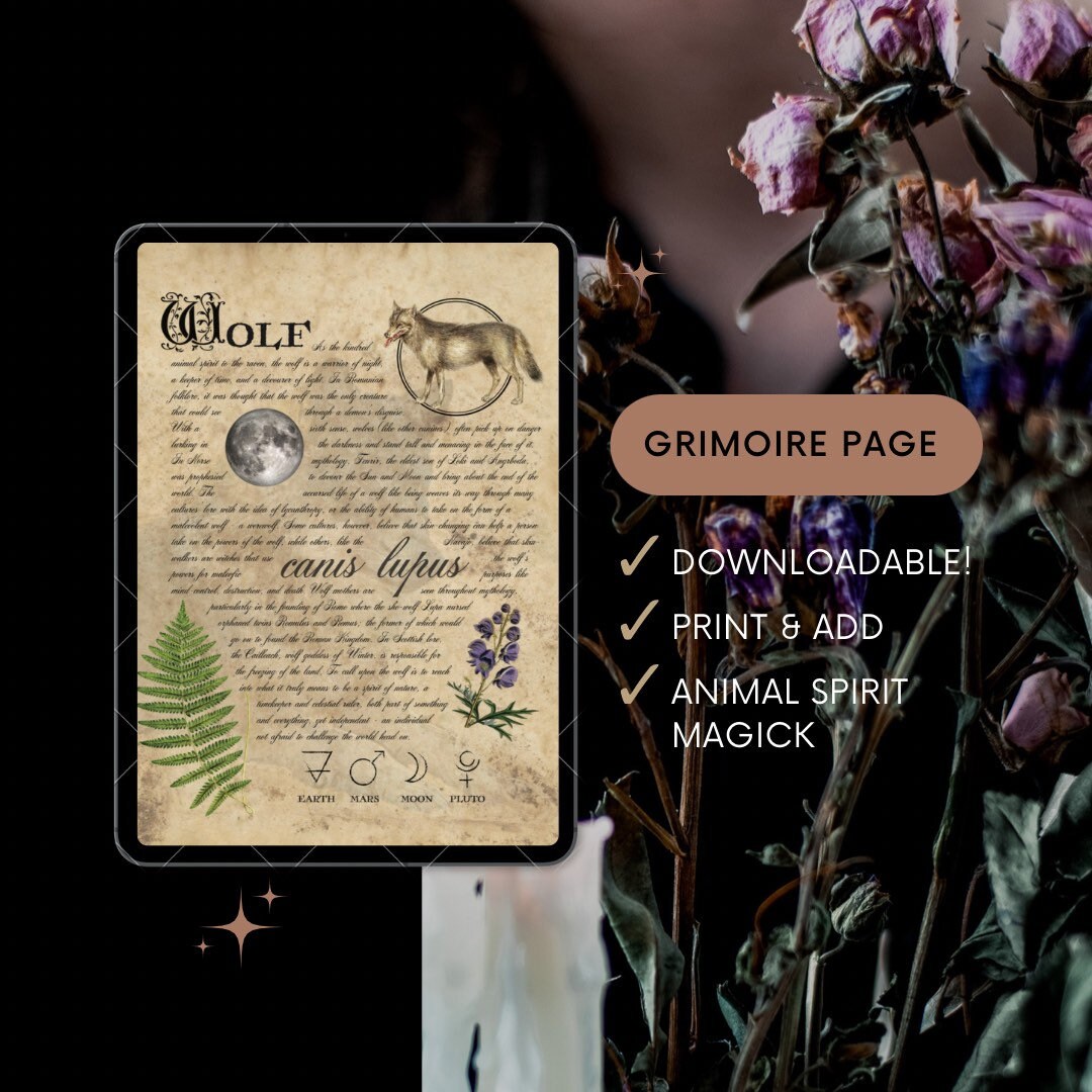 WOLF Grimoire Page Printable PDF Digital Download for Familiars Animal ...