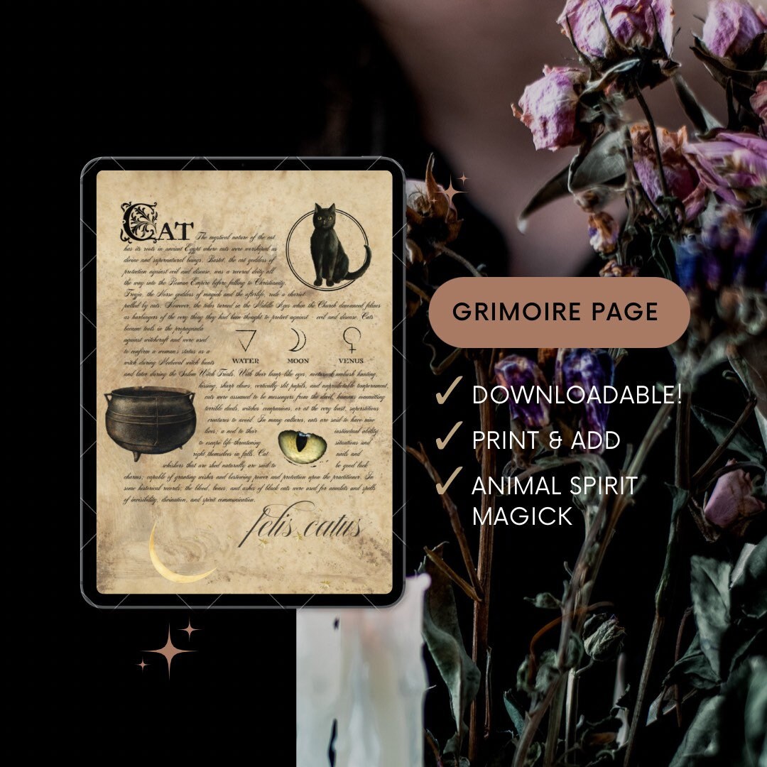 CAT Grimoire Page ~ Printable PDF Digital Download for Familiars ~ Animal Spirit Guides for ...