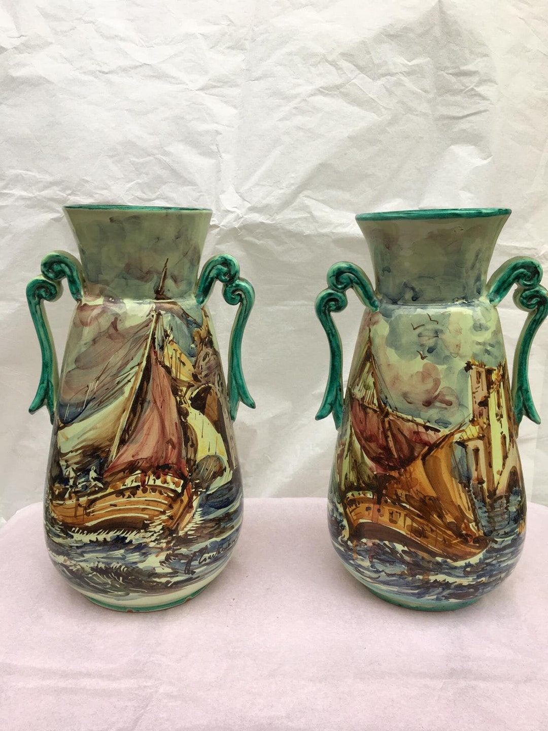 Pair of Vases La Fenice, Ceramics of Albissola - Etsy