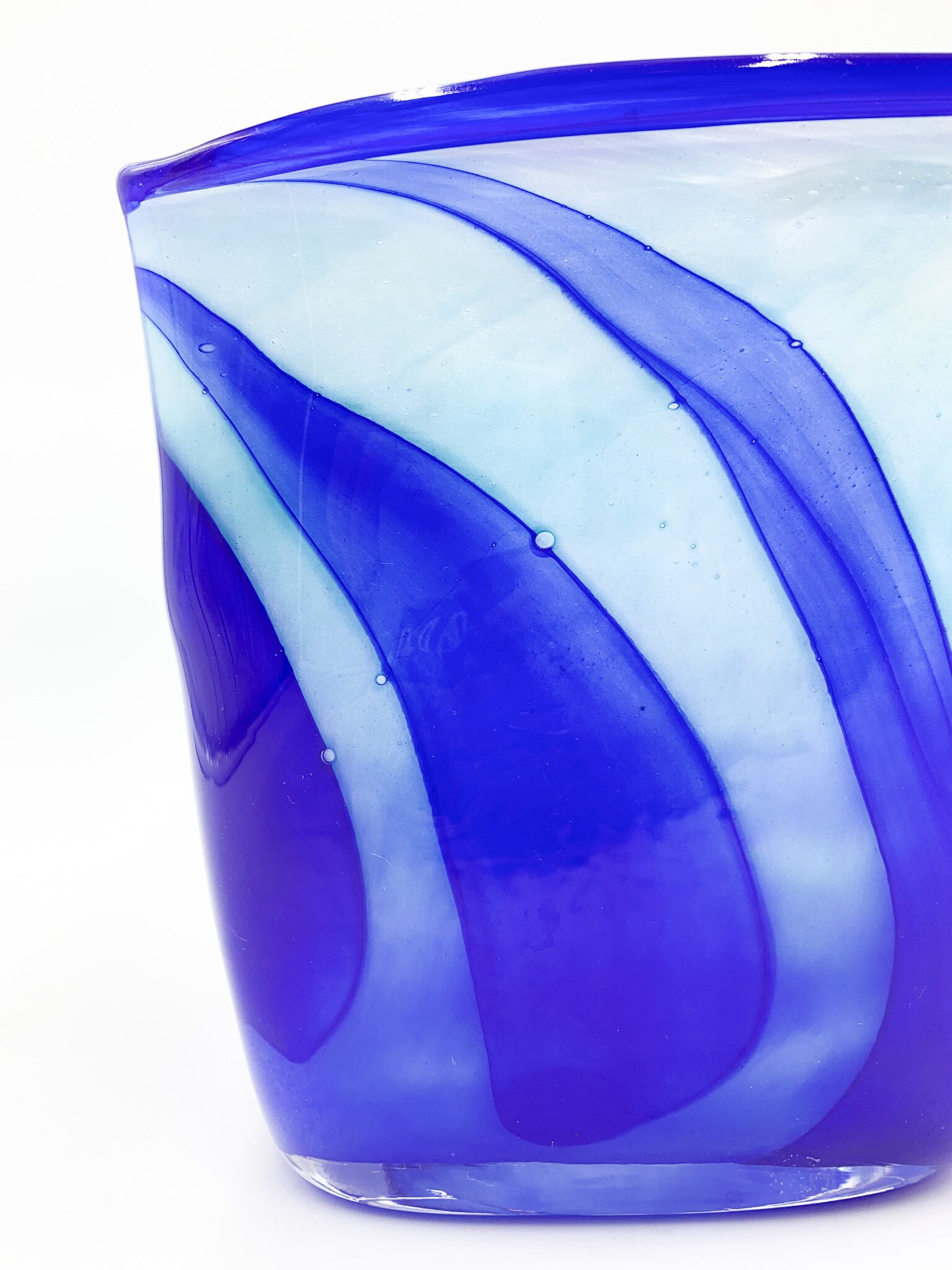 Glass Vase French Blue and Light Blue Verrerie D'art Au Village of 1995 ...