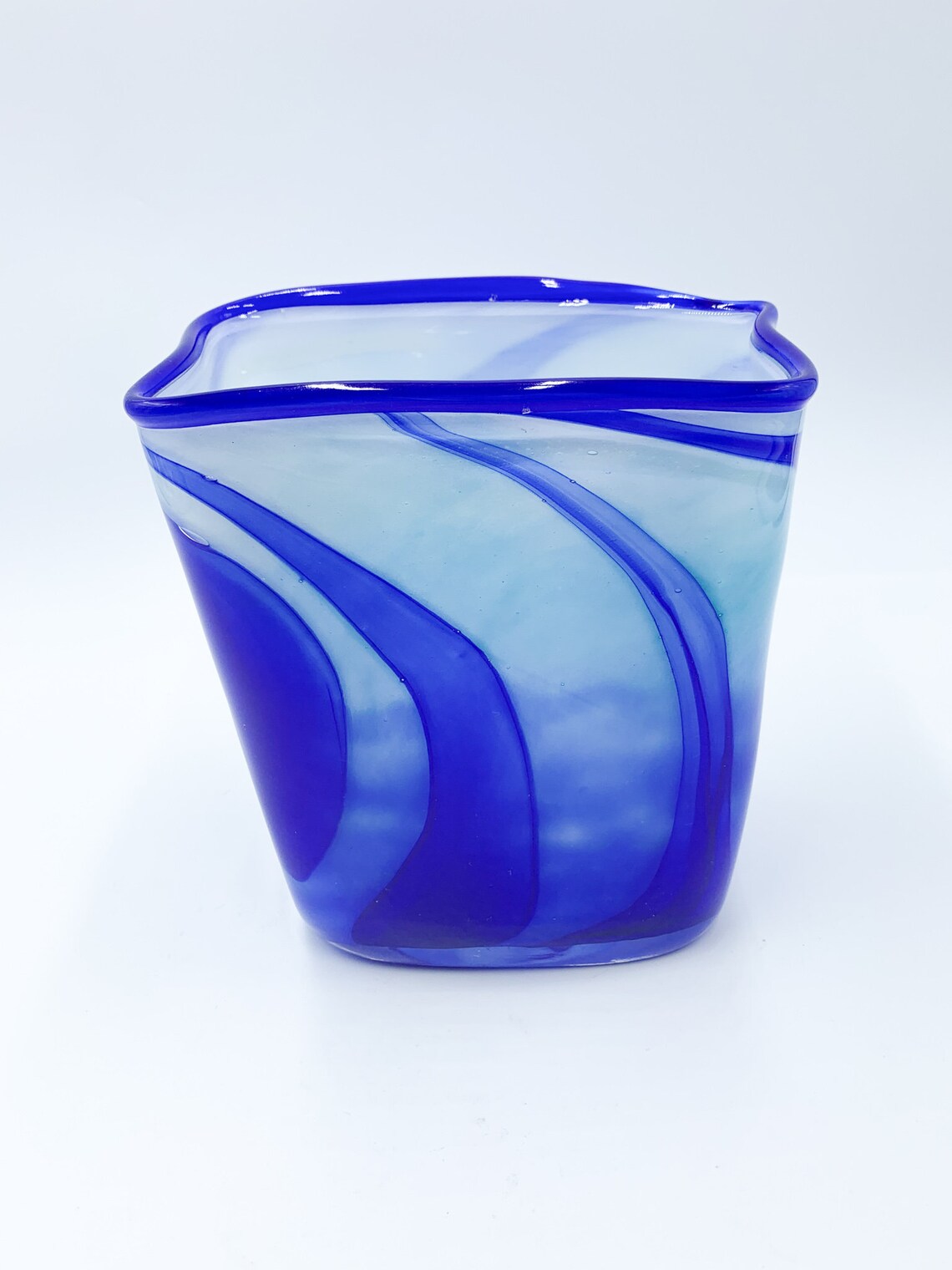 Glass Vase French Blue and Light Blue Verrerie D'art Au Village of 1995 ...