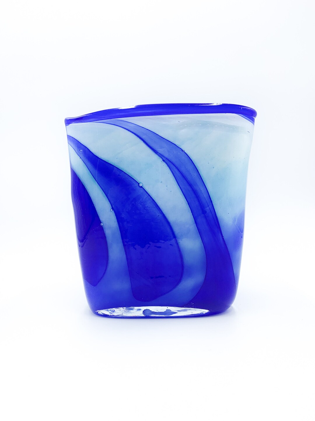 Glass Vase French Blue and Light Blue Verrerie D'art Au Village of 1995 ...