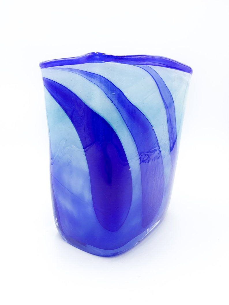 Glass Vase French Blue and Light Blue Verrerie D'art Au Village of 1995 ...