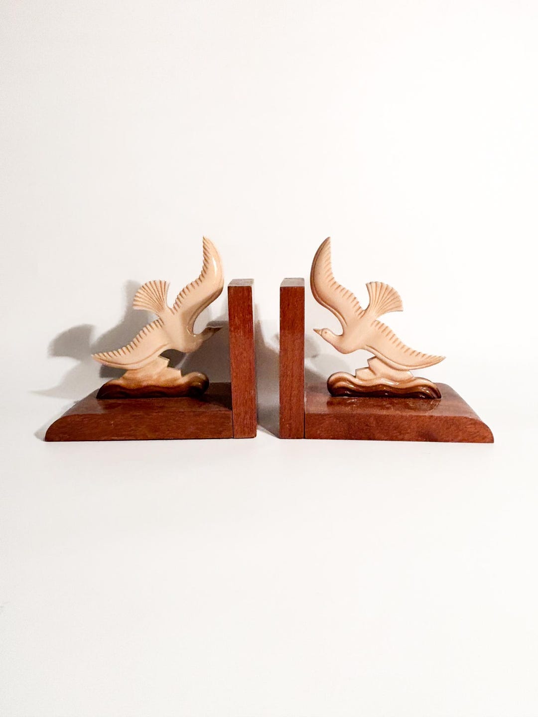 Pair of Art Deco Bookends With Doves in Wood and Resin 1930s - Etsy