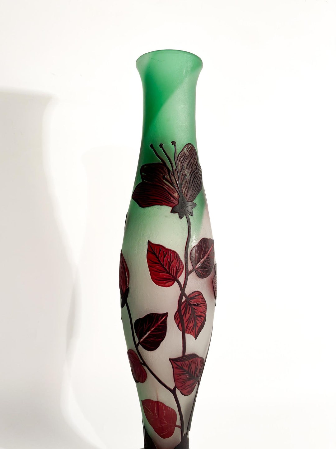 French Tip-gallè Glass Vase With Leaf Motif 1960s - Etsy