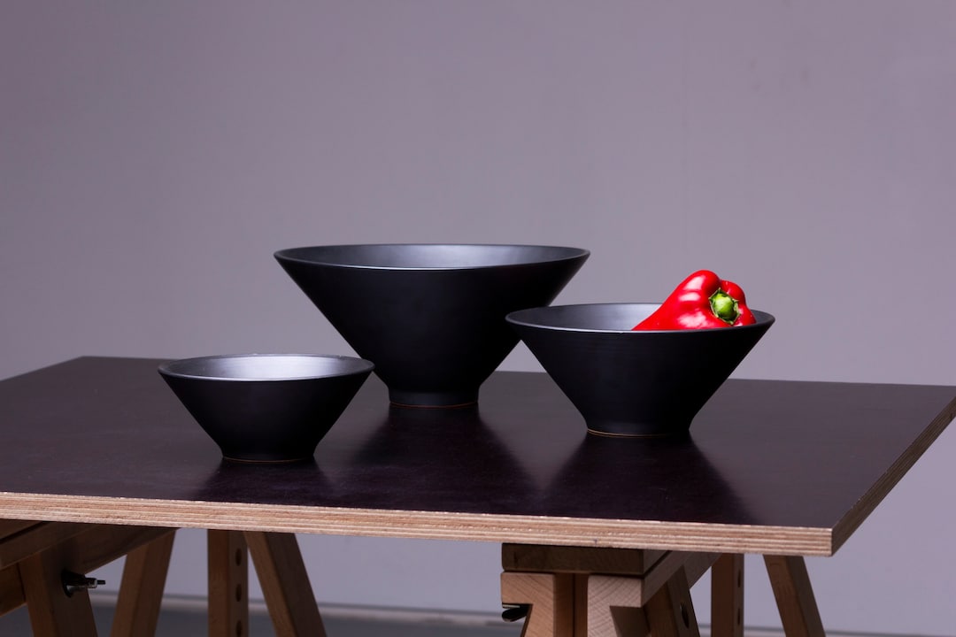 Set of 3 Ceramic Bowls | Satin Black | Handmade Pottery - Etsy