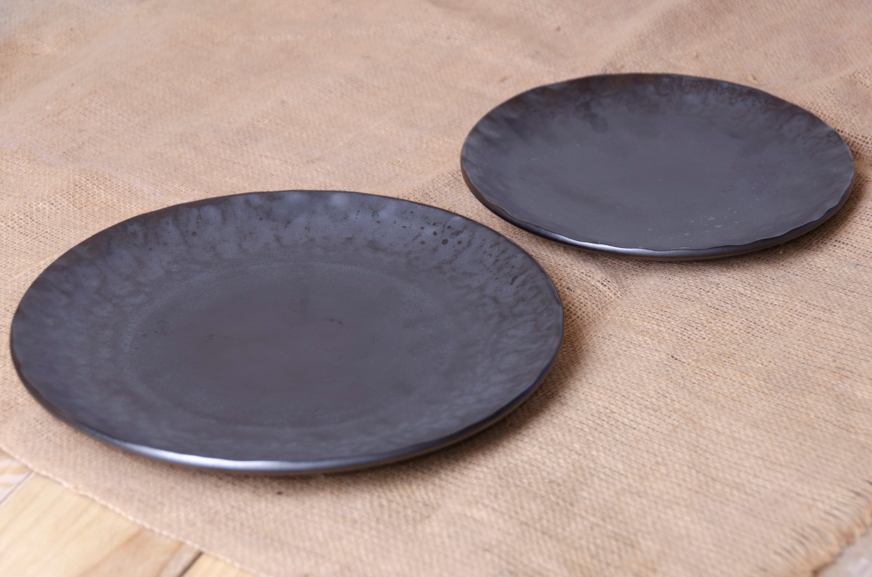 3 Piece Rustic Dinnerware Set, Satin Black Dinner Plate, Salad Plate ...