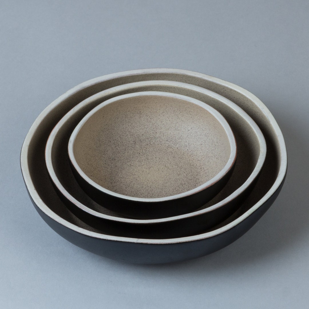 Ceramic Nesting Snack or Breakfast Bowl Set of 3 | Speckle Beige ...