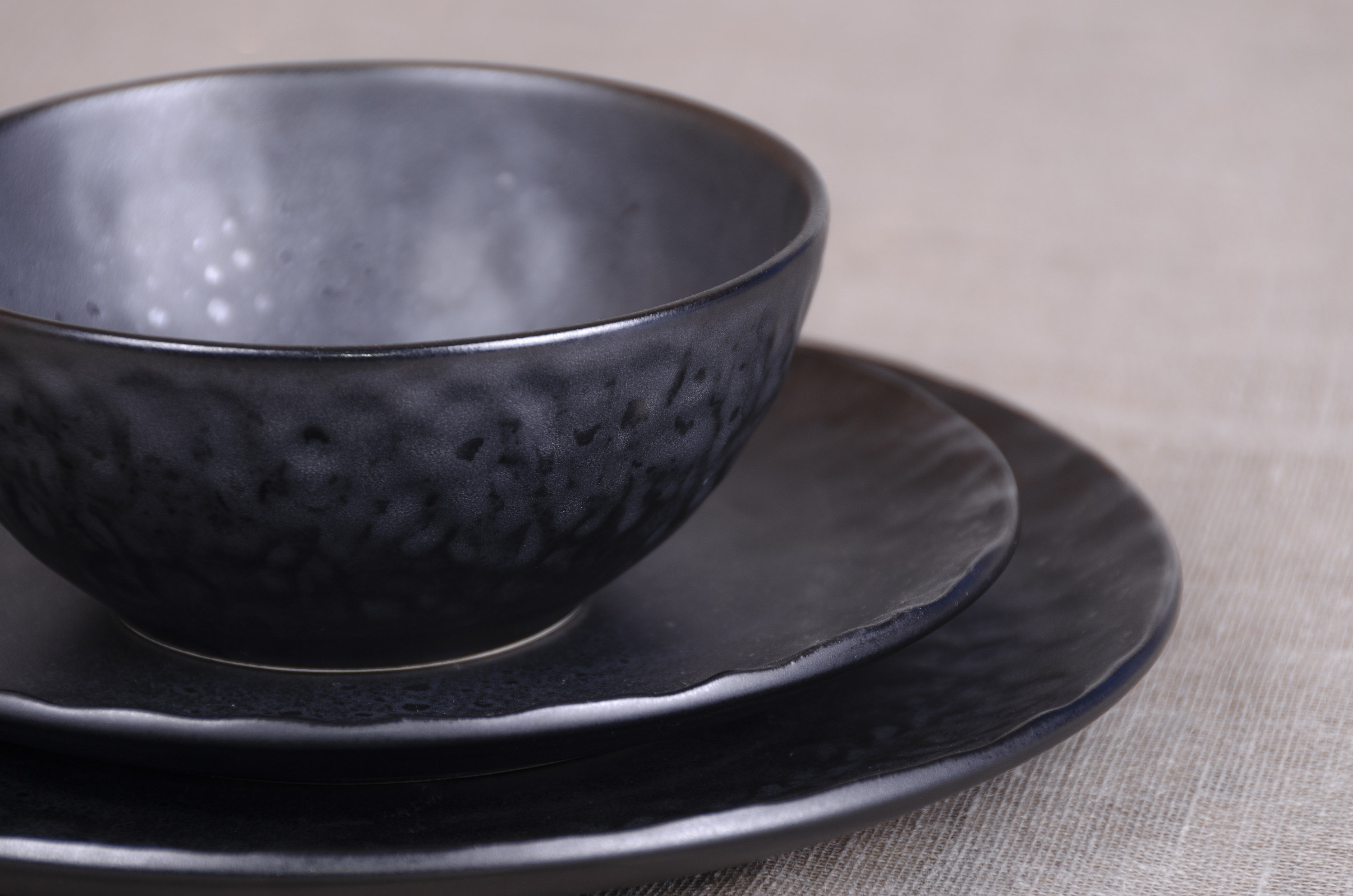 3 Piece Rustic Dinnerware Set Satin Black Dinner Plate - Etsy