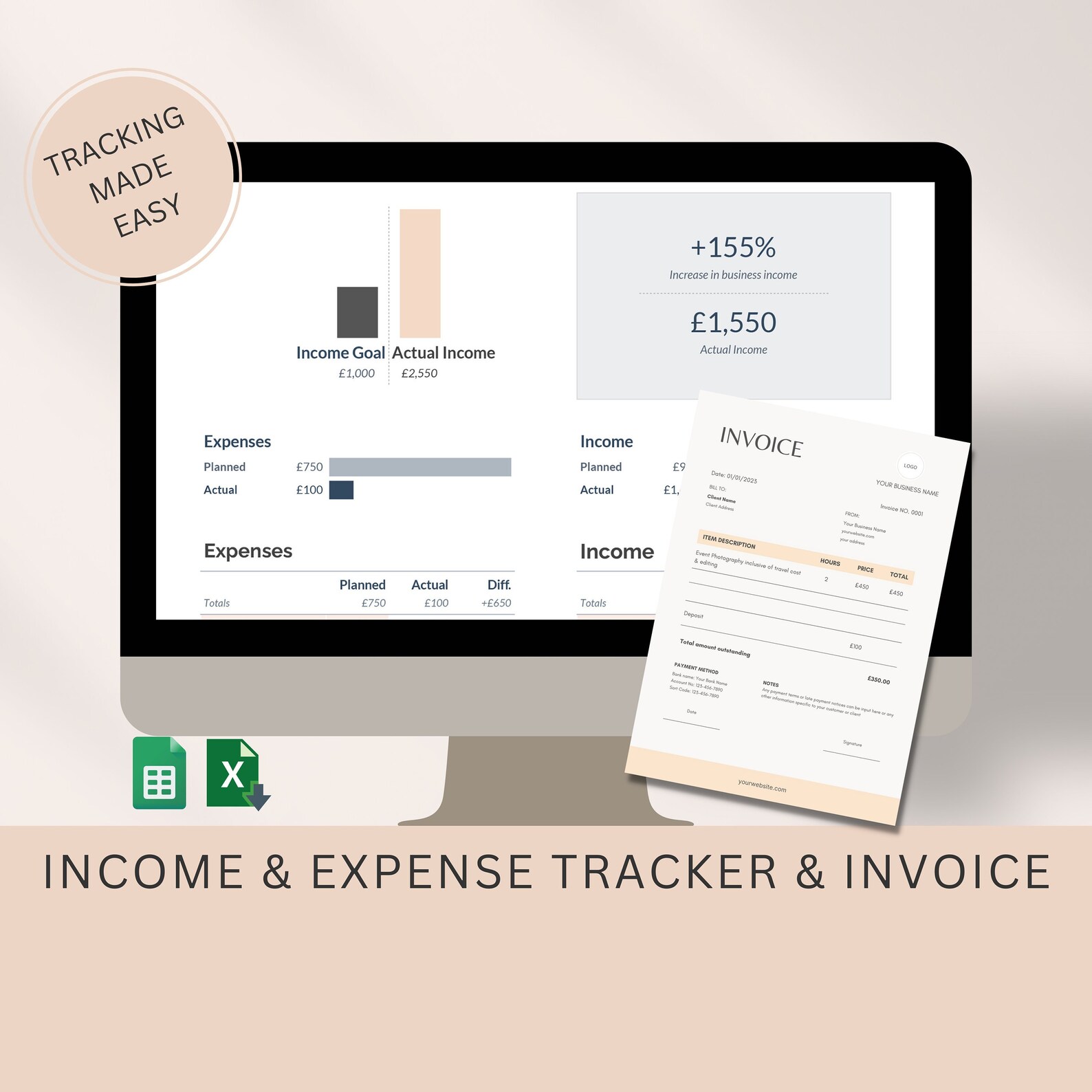 Income and Expense Tracker,easy Bookkeeping Template,easy Invoice ...