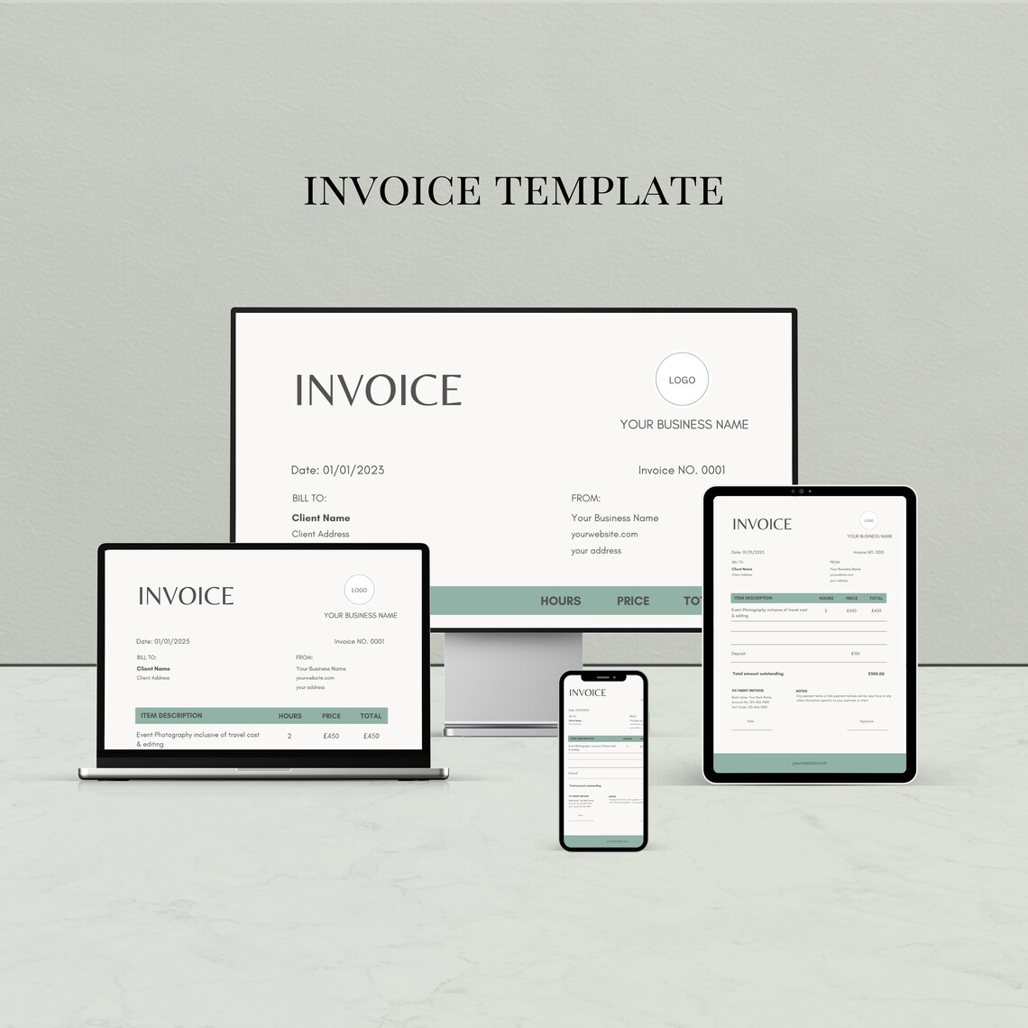 Photographer Invoice Template: Editable Business Form (canva Template ...