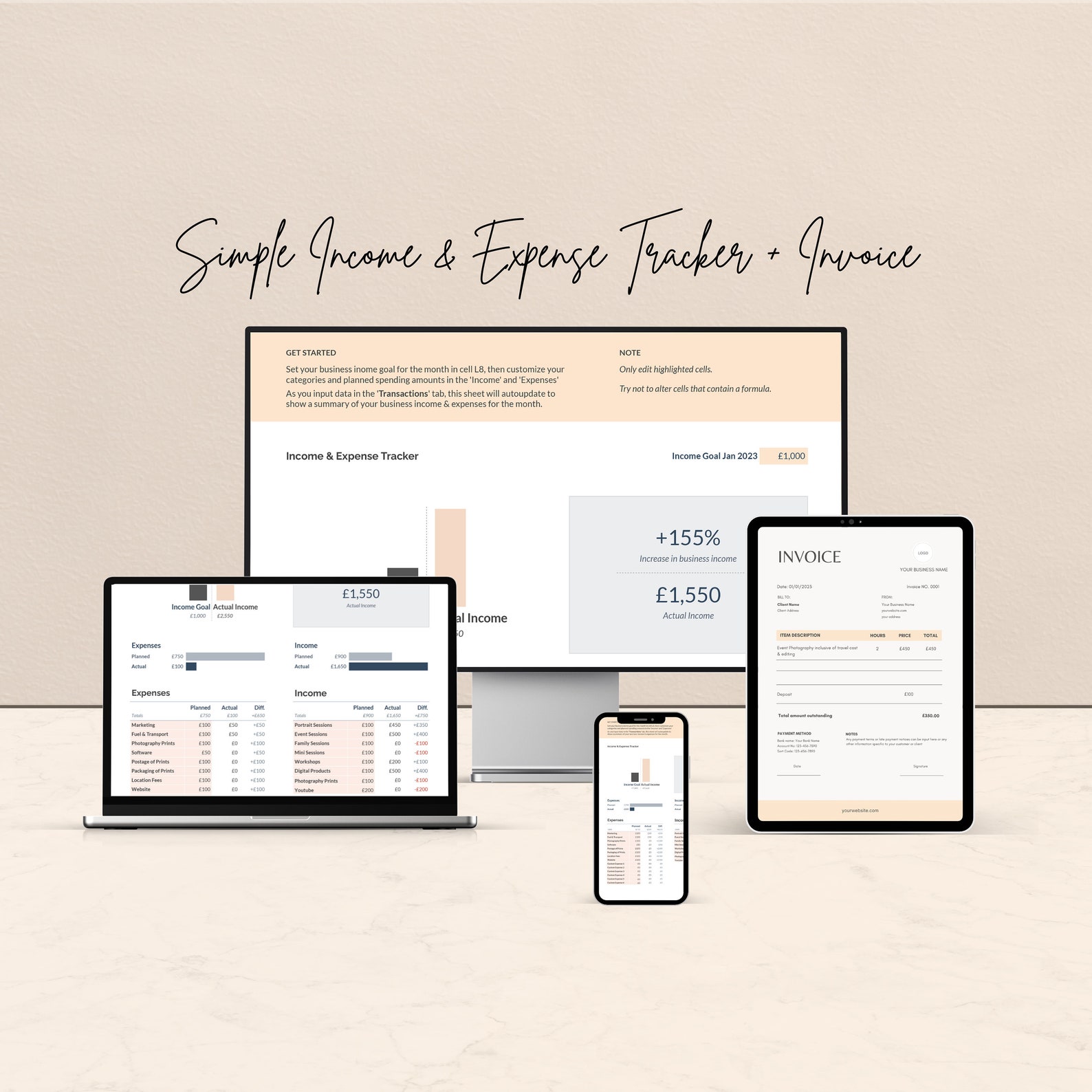 Income and Expense Tracker,easy Bookkeeping Template,easy Invoice ...