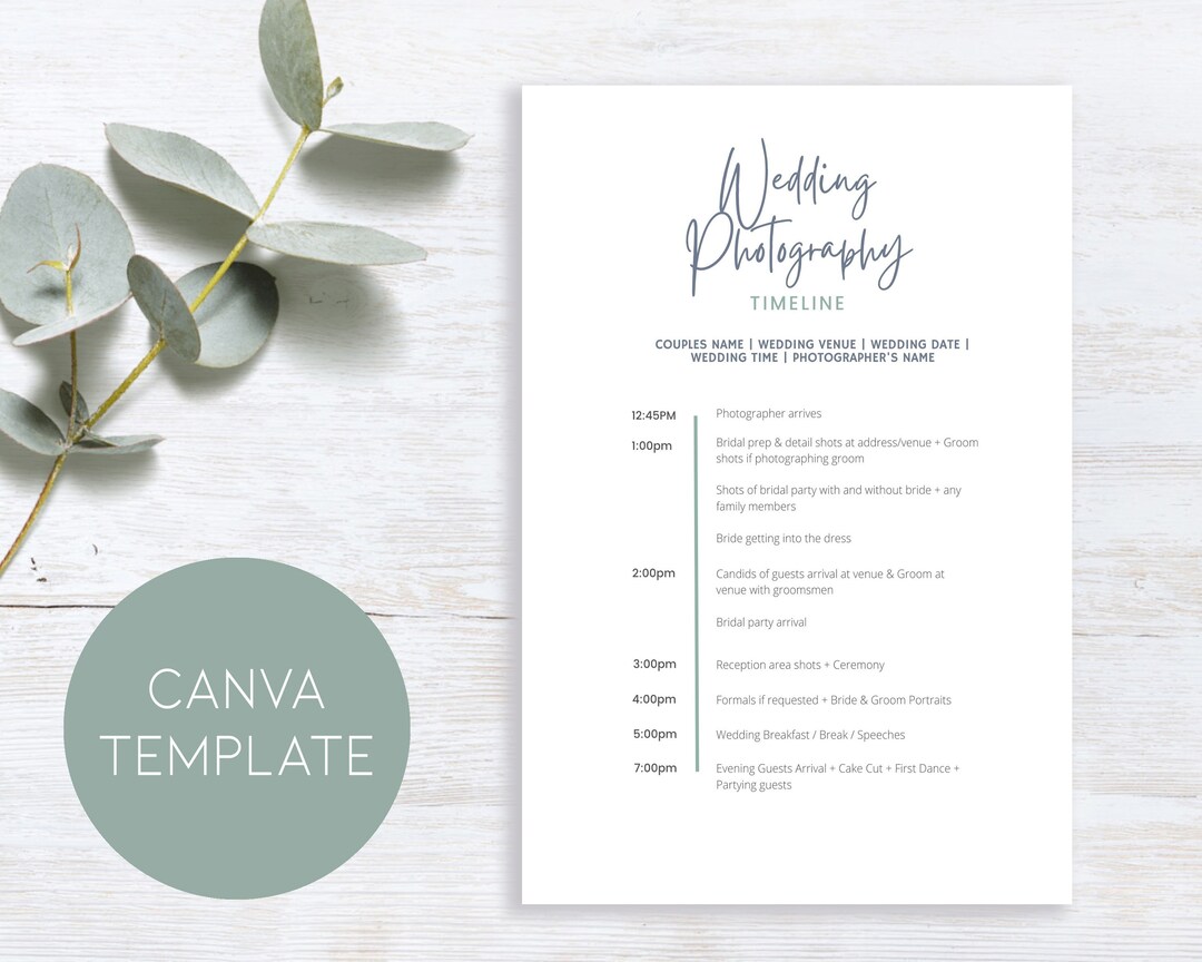 Wedding Photography Timeline Template,wedding Photographer Timeline ...