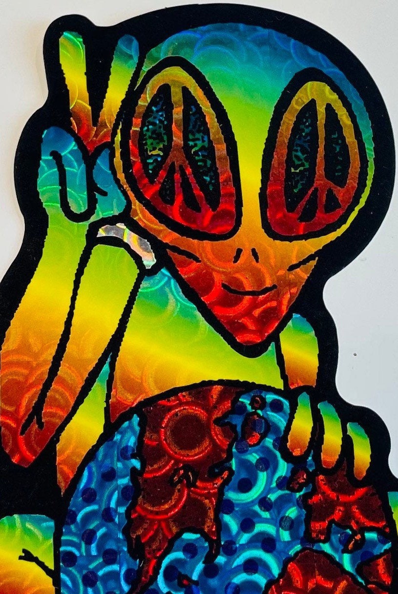 Alien Sticker Vintage 90s XL Jumbo Peace Rave on Earth - Etsy