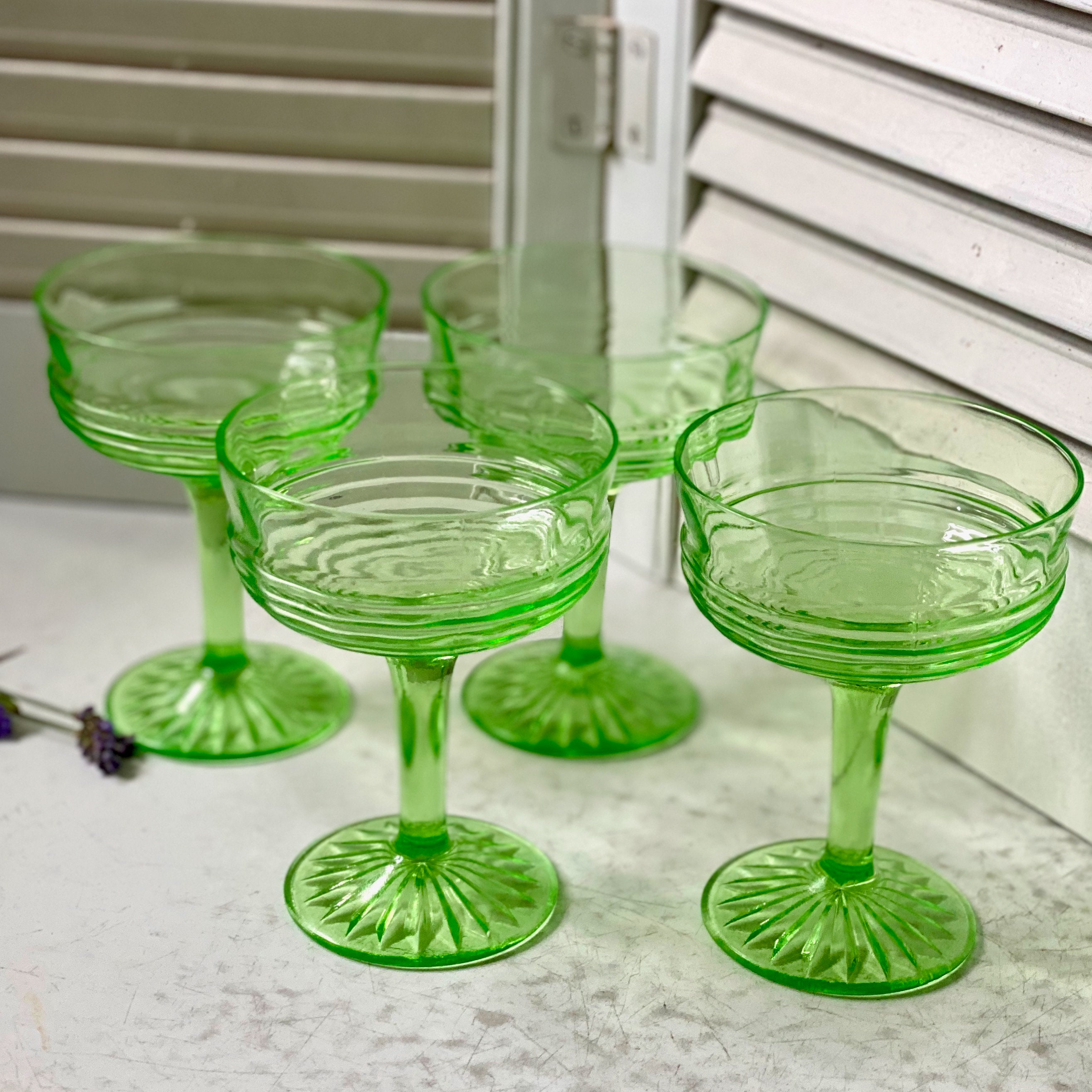 Hocking Glass Wine Glasses // Green Depression Glasses // Set - Etsy