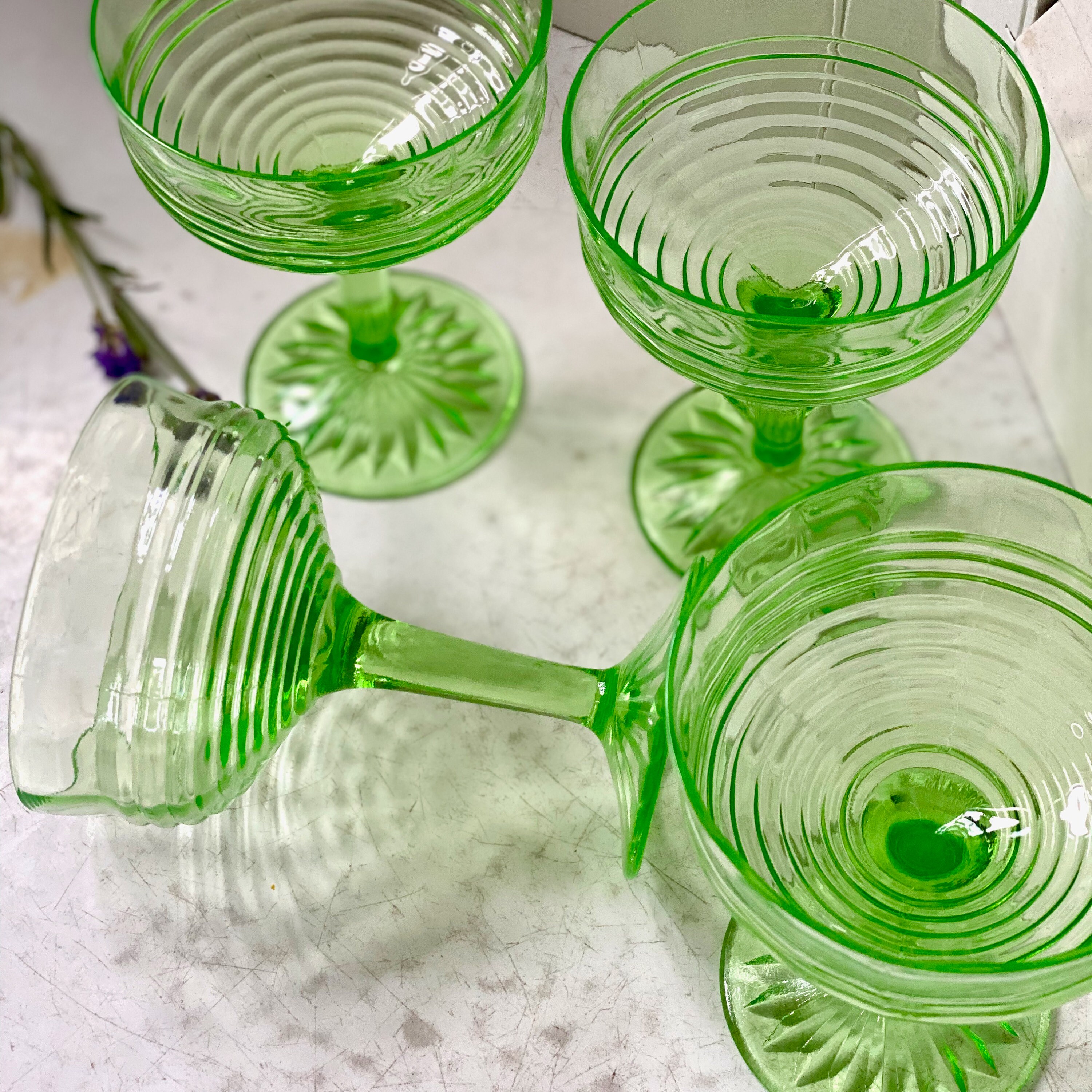 Hocking Glass Wine Glasses // Green Depression Glasses // Set - Etsy