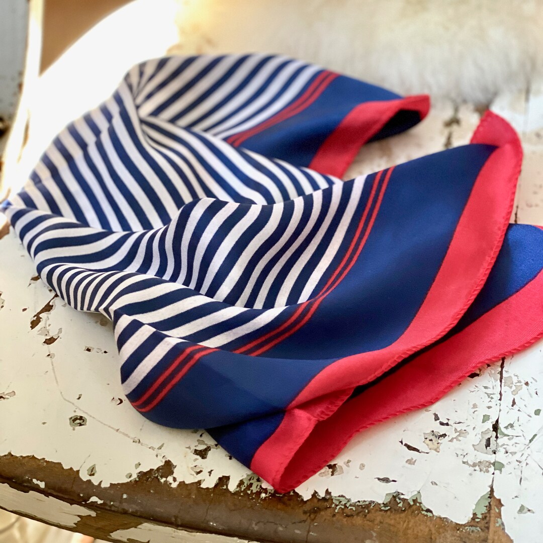 Vintage Scarf in Blue, White, and Red // Square Scarf // Vintage ...