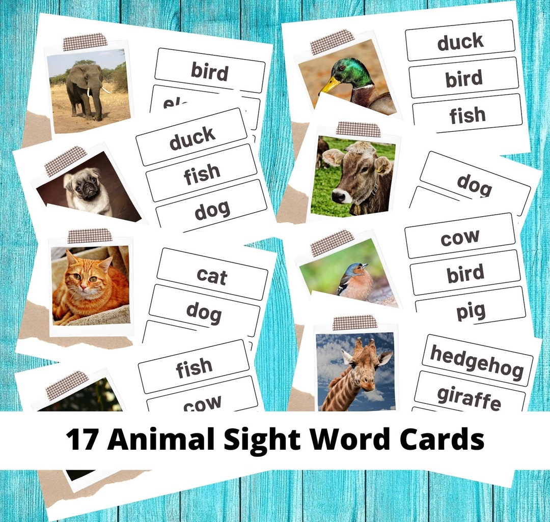 Printable Animal Sight Words Cards for Kids, Build Vocabulary, Work on ...